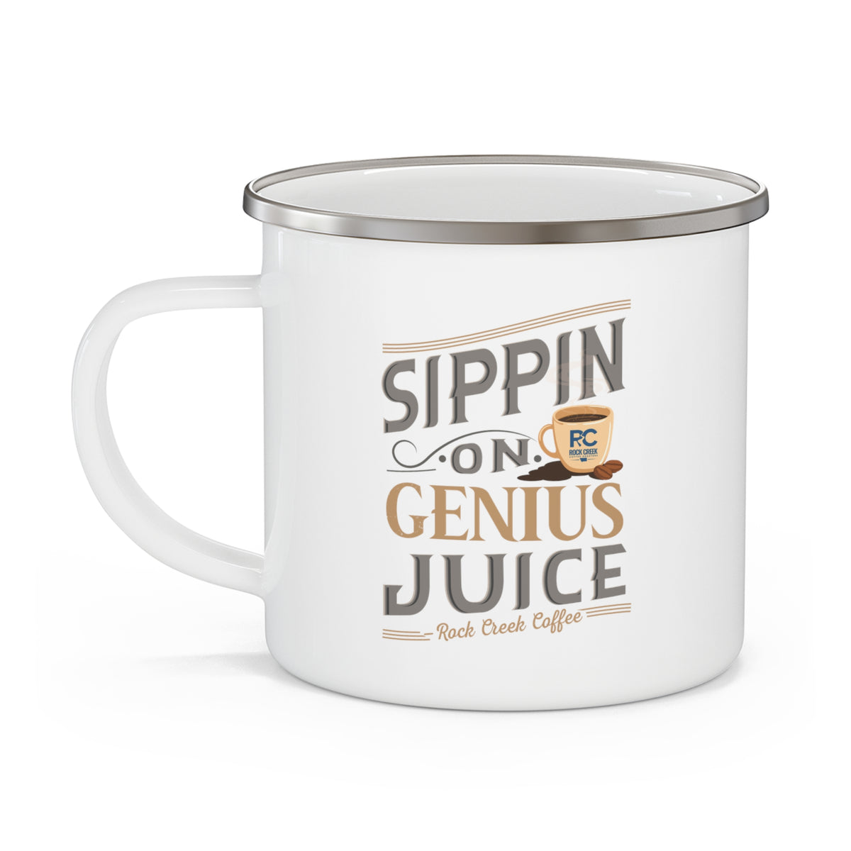 Sippin On Genius Juice Enamel Camping Mug 12 oz – Rock Creek Coffee ...